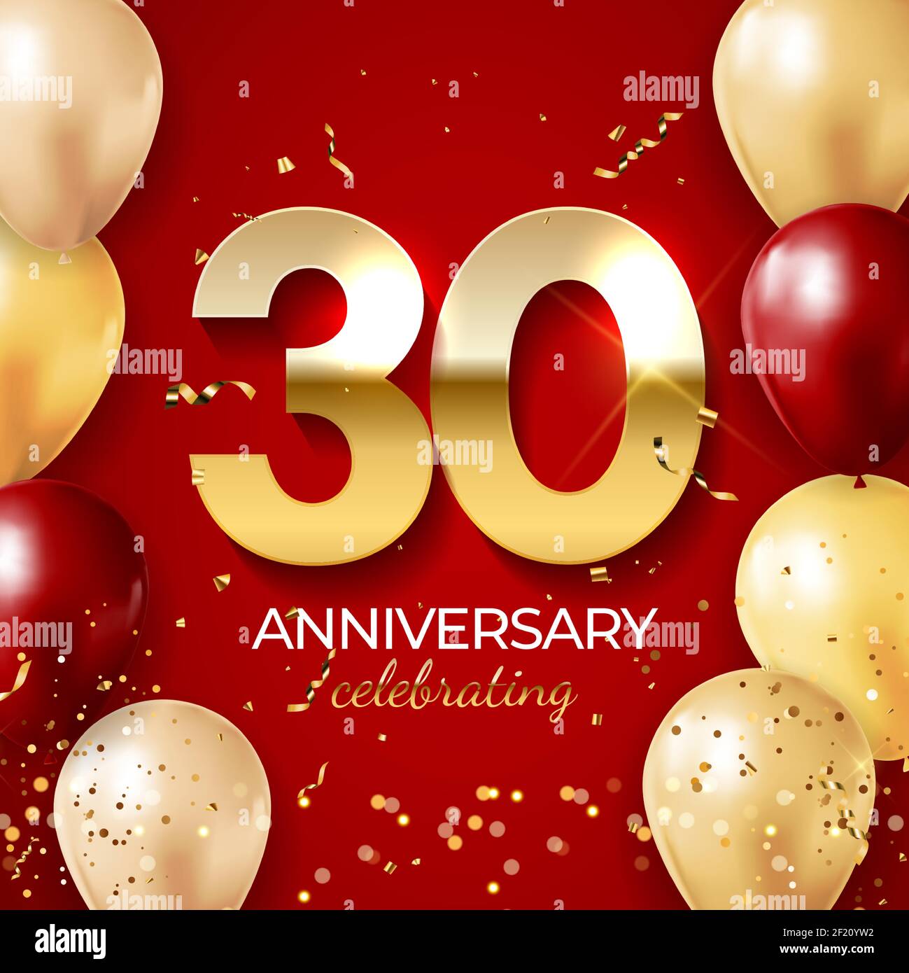 Anniversary celebration decoration. Golden number 30 with confetti ...