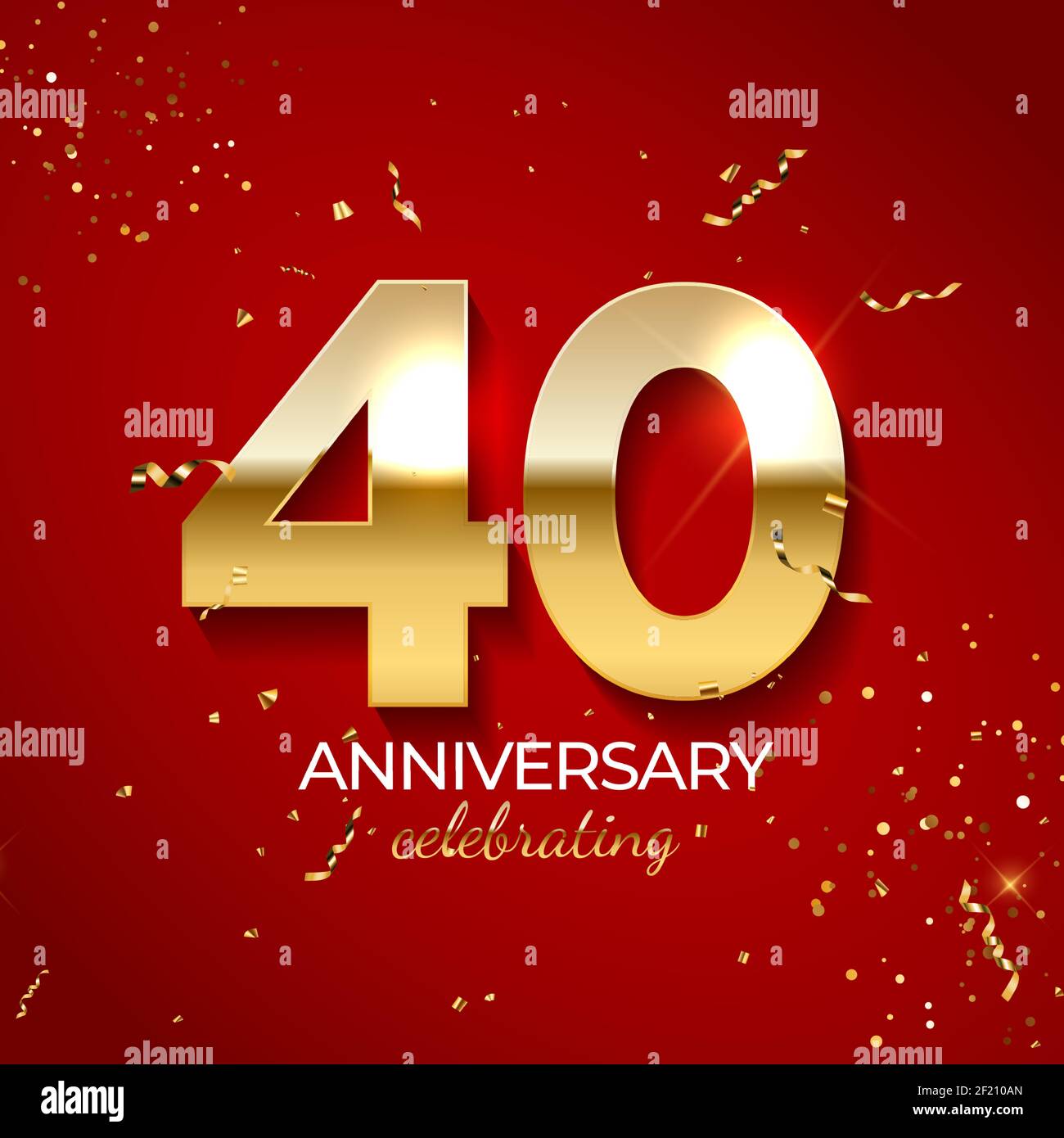 Anniversary celebration decoration. Golden number 40 with confetti ...