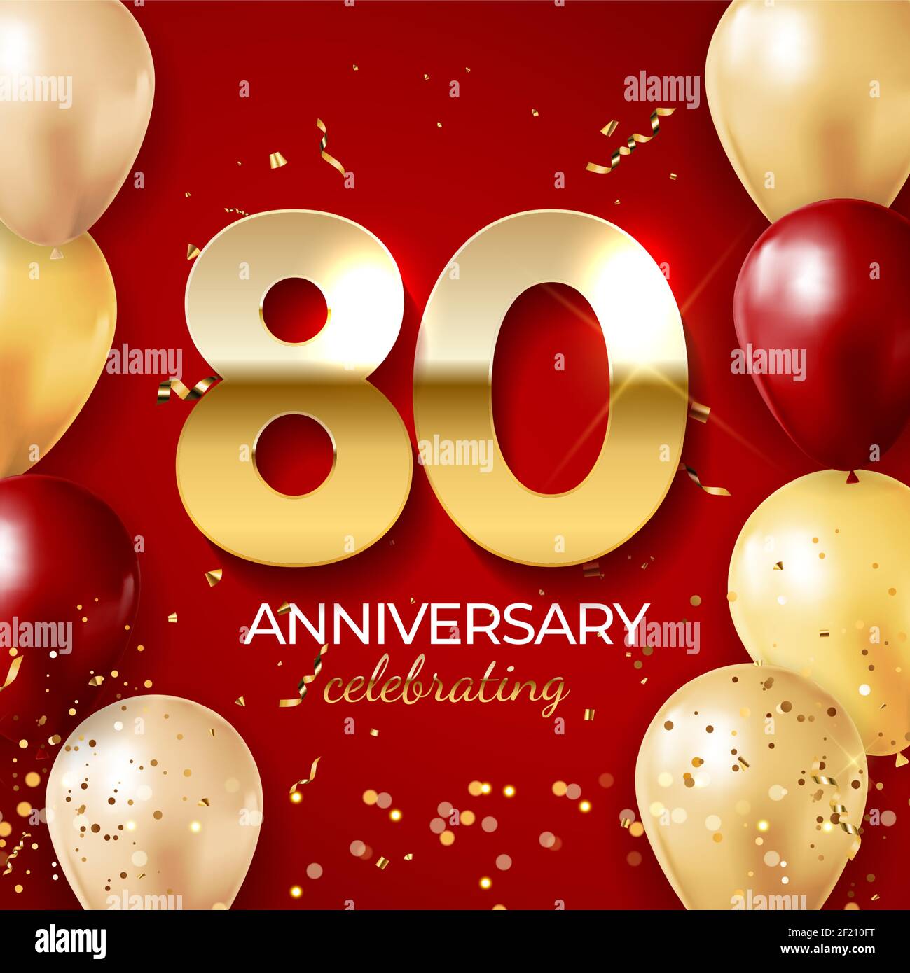 Anniversary celebration decoration. Golden number 80 with confetti ...