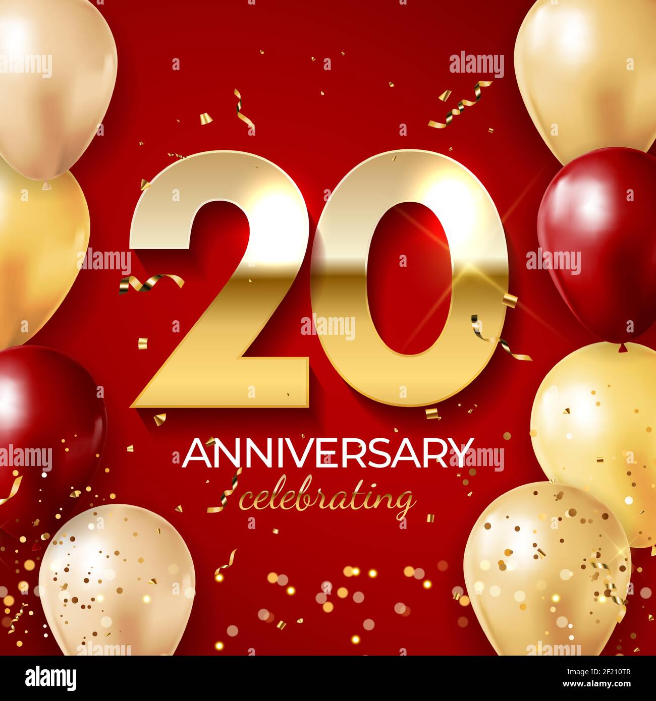 Anniversary celebration decoration. Golden number 20 with confetti ...