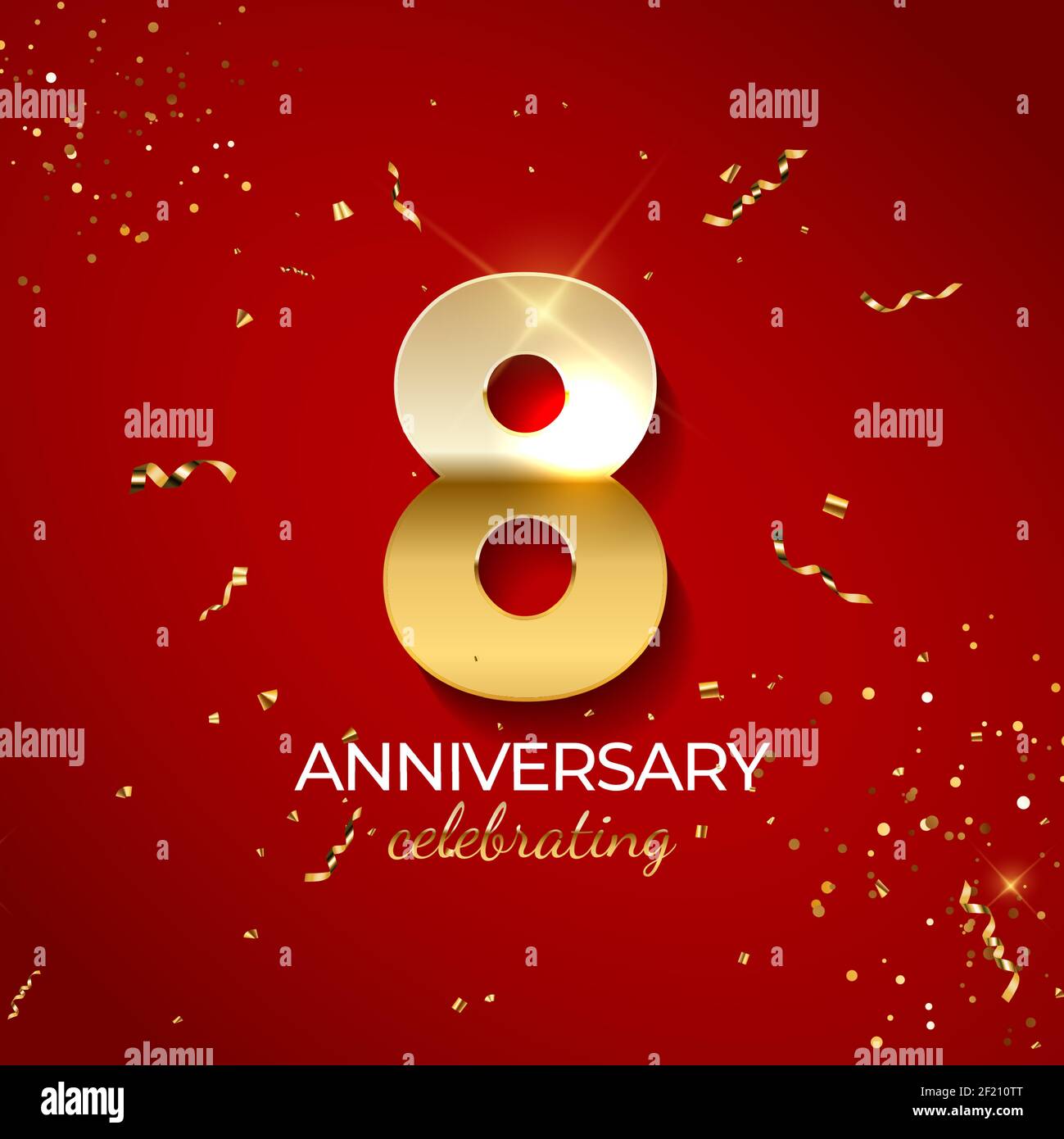 Anniversary celebration decoration. Golden number 8 with confetti ...