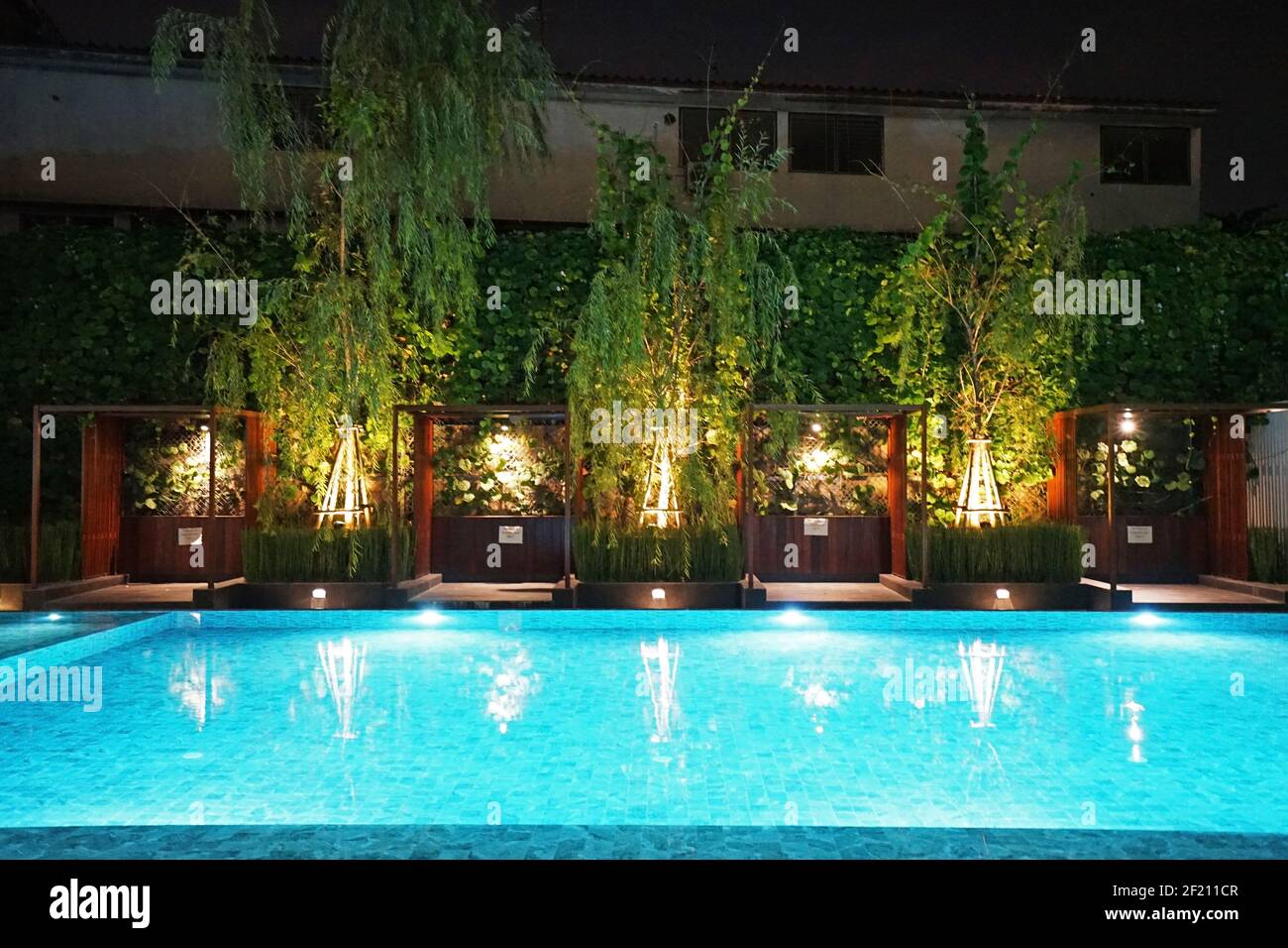 Exterior architecture and design of Public swimming pool with lighting ...