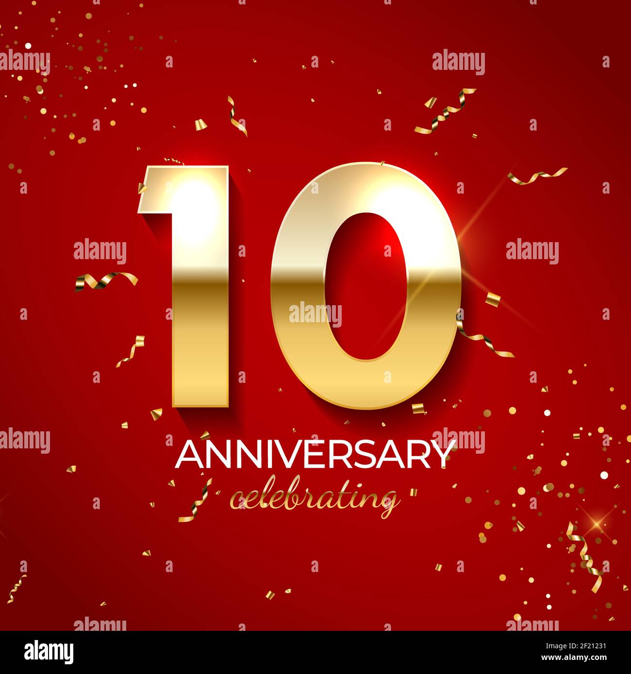 Anniversary celebration decoration. Golden number 10 with confetti ...
