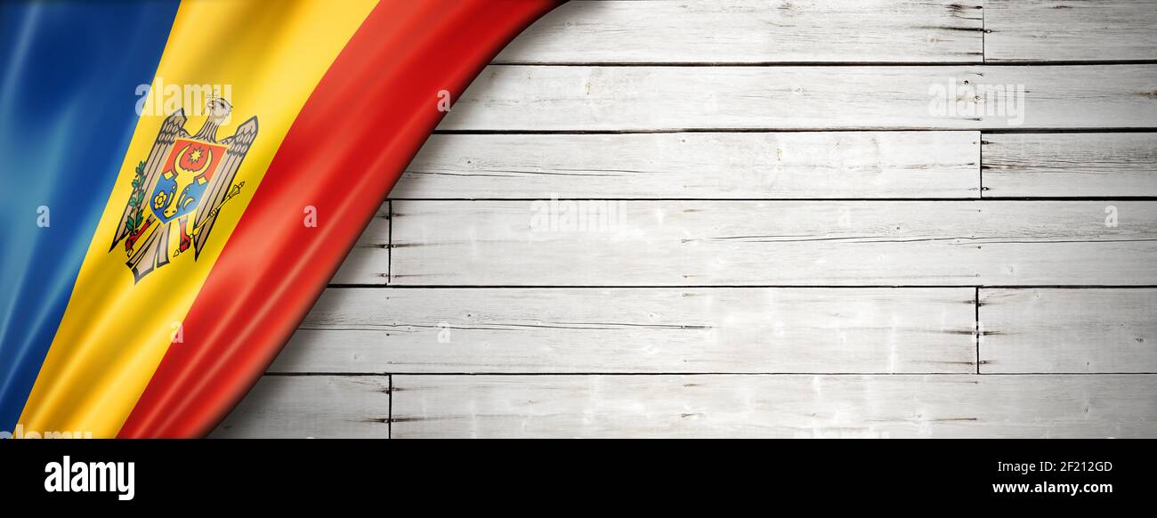 Moldova flag on old white wall. Horizontal panoramic banner Stock Photo ...