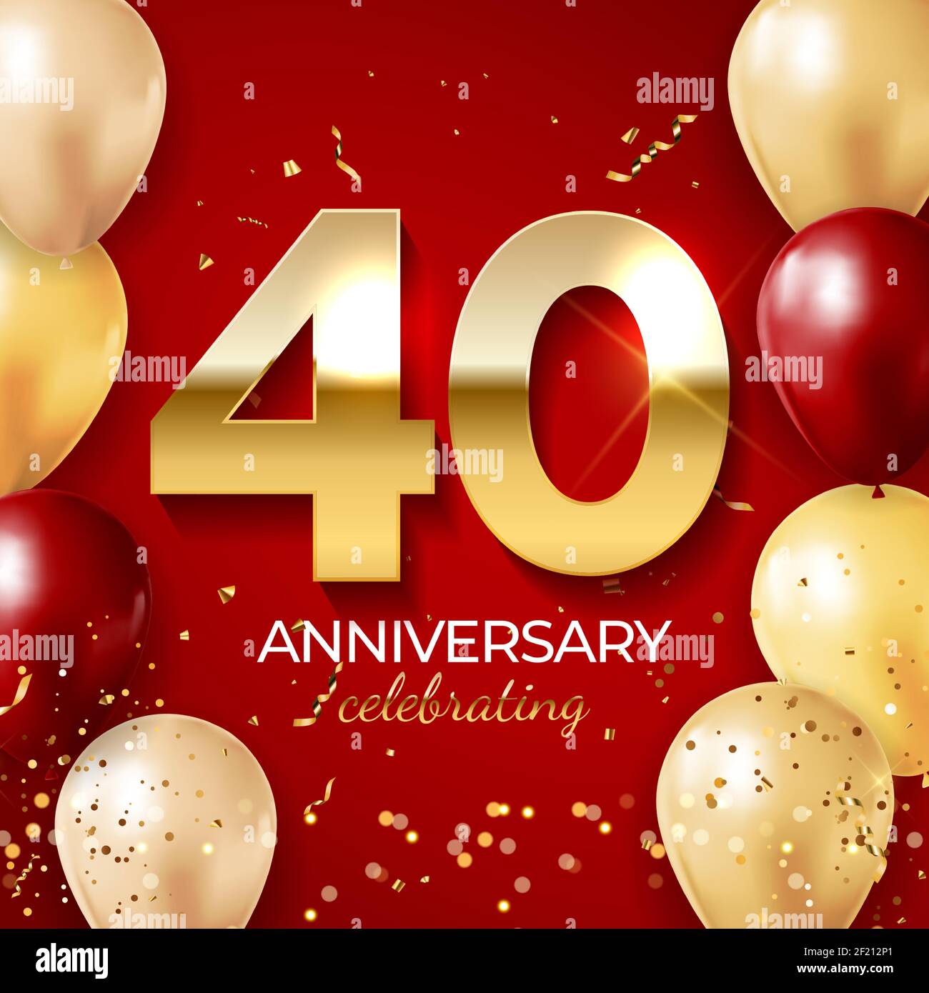 Anniversary celebration decoration. Golden number 40 with confetti ...
