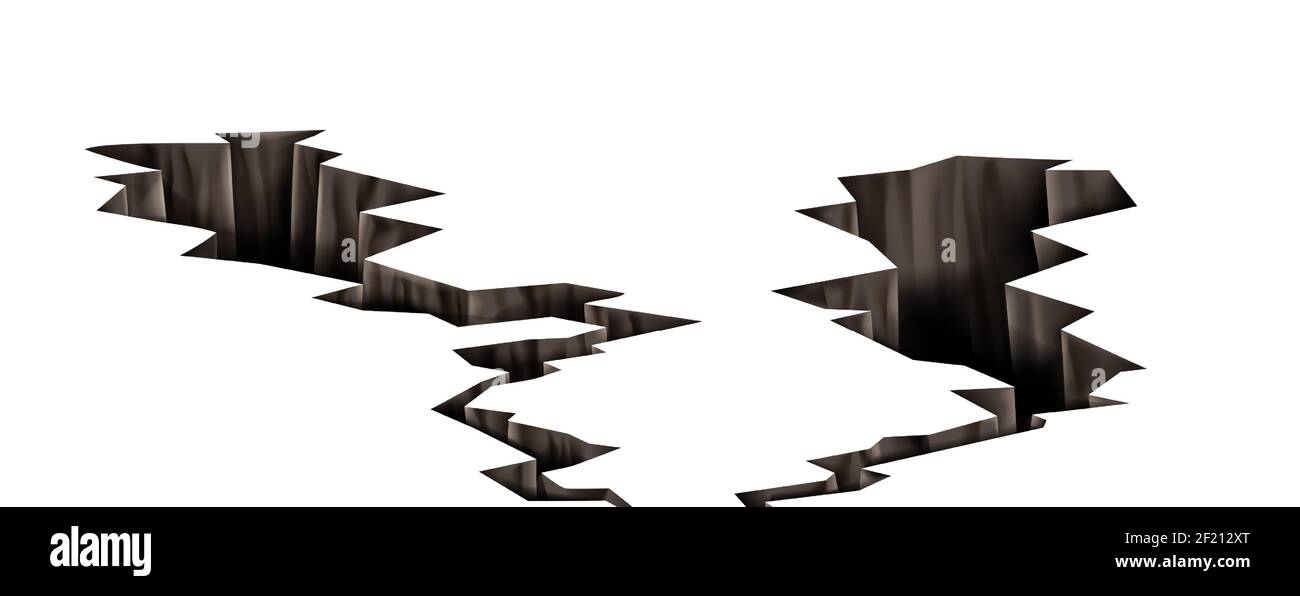 Ground cracks, earthquake cracking holes, ruined land surface crushed ...