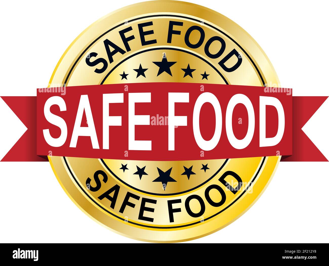 safe food 3d gold badge with red ribbon on white Stock Vector Image ...