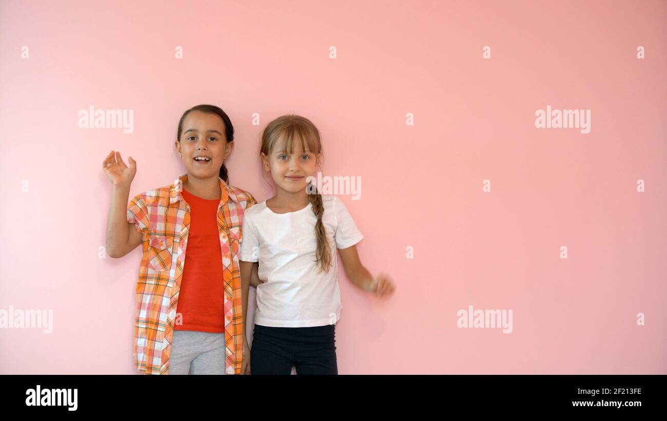 Portrait of two nice-looking attractive charming cute lovely friendly ...