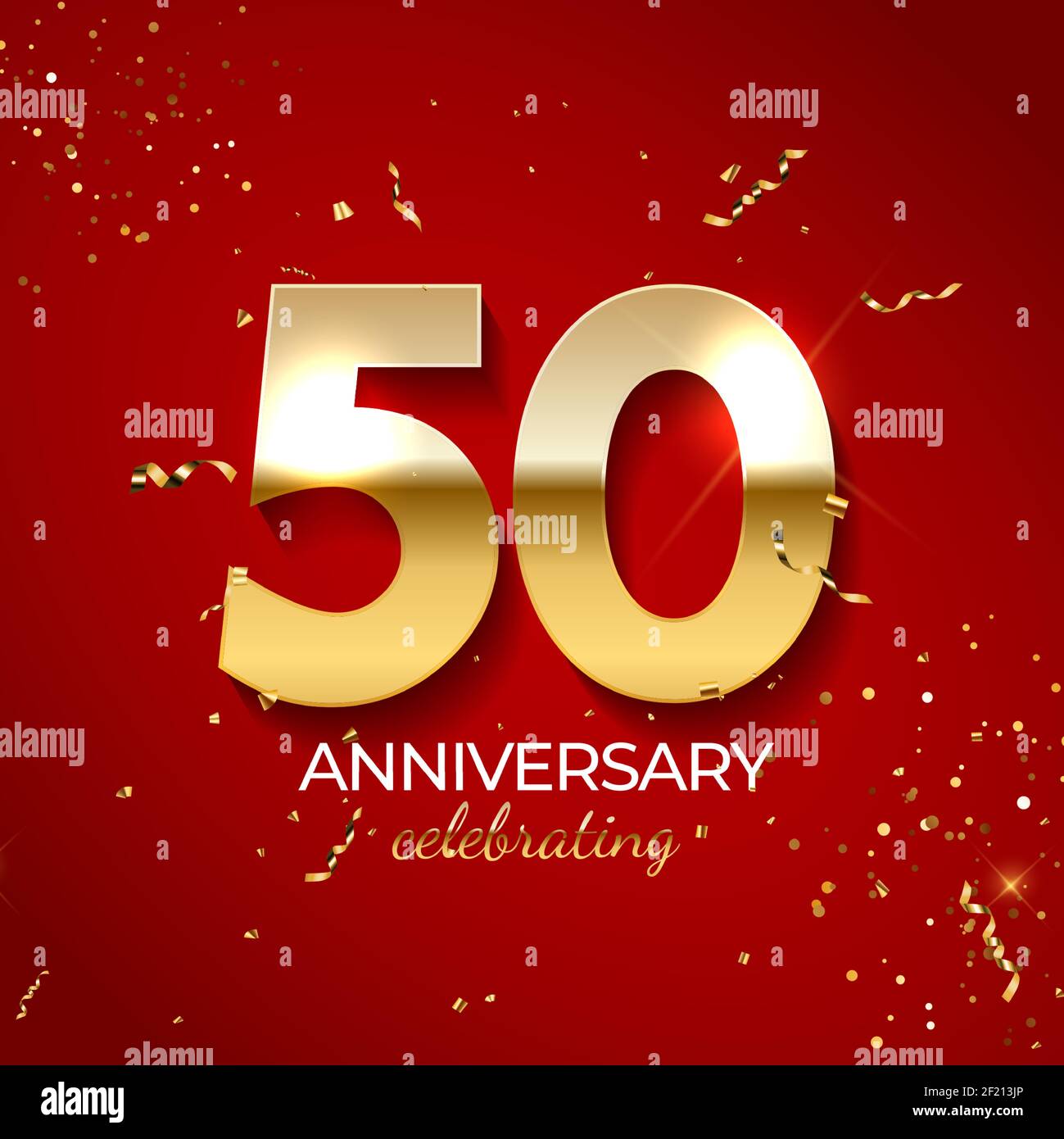 Anniversary celebration decoration. Golden number 50 with confetti ...