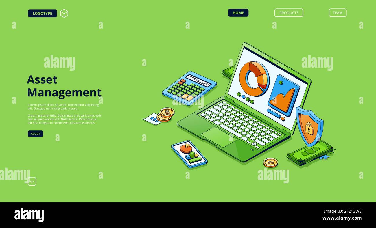 Asset management isometric landing page. Financial analytics concept ...