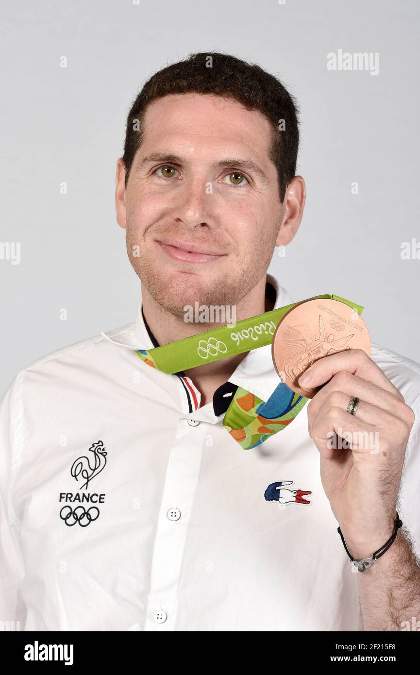 French Bronze Medalist in Fencing (Epee) Gauthier Grumier poses at club ...