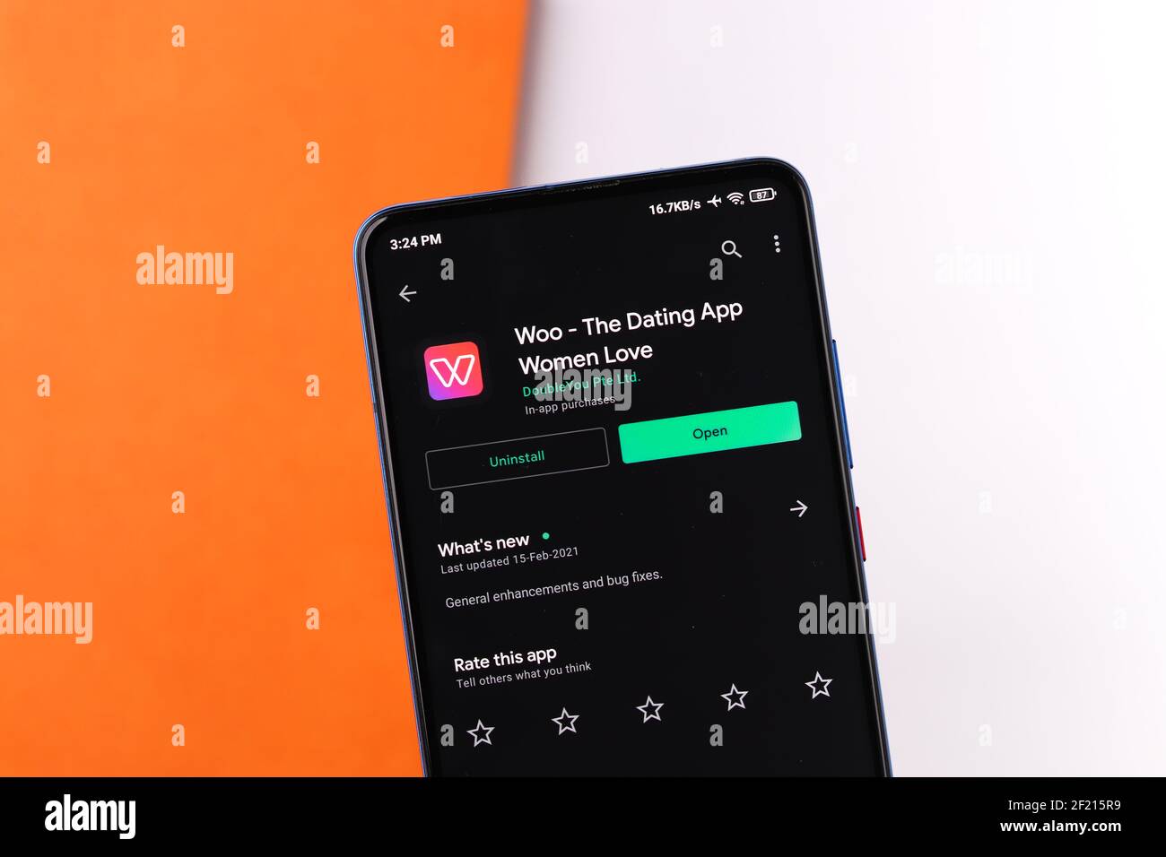 Assam, india - March 10, 2021 : Woo app logo on phone screen stock ...