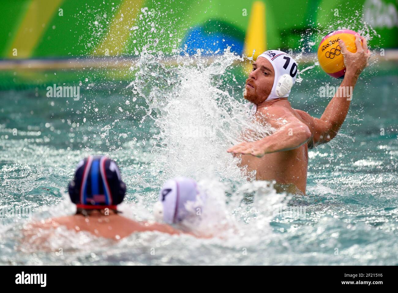 France's Mathieu Peisson in action in Water-Polo Men's during the Olympic Games RIO 2016, Water ...