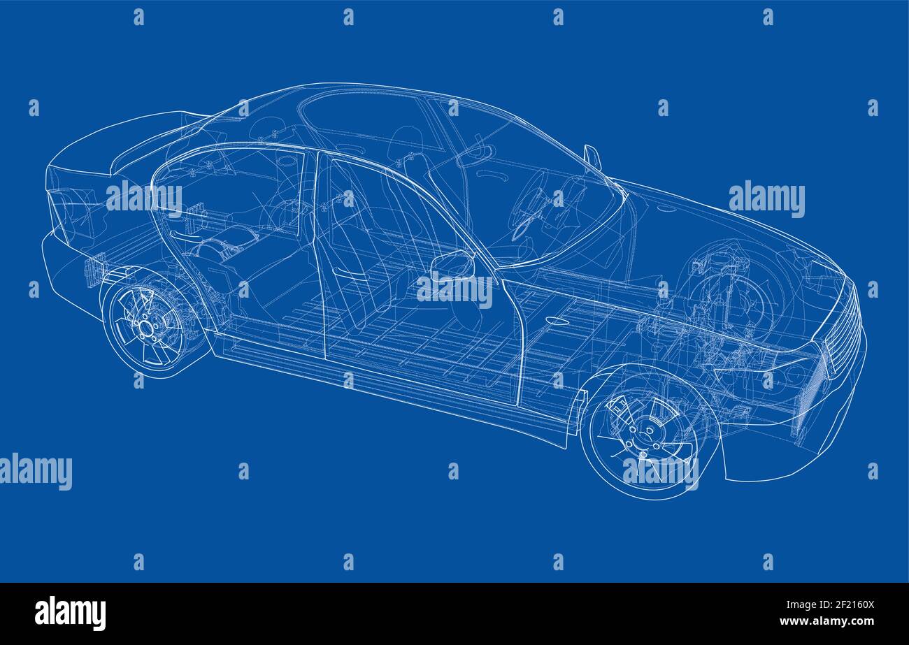 Electric Car With Chassis. Vector rendering of 3d Stock Vector Image ...