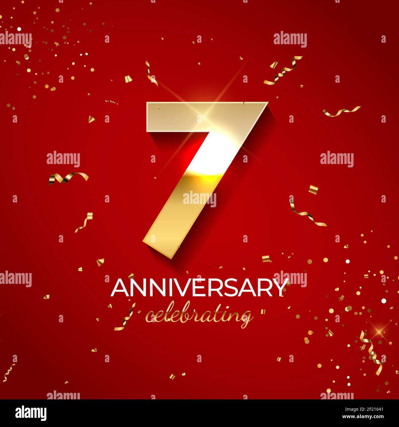 Anniversary celebration decoration. Golden number 7 with confetti ...