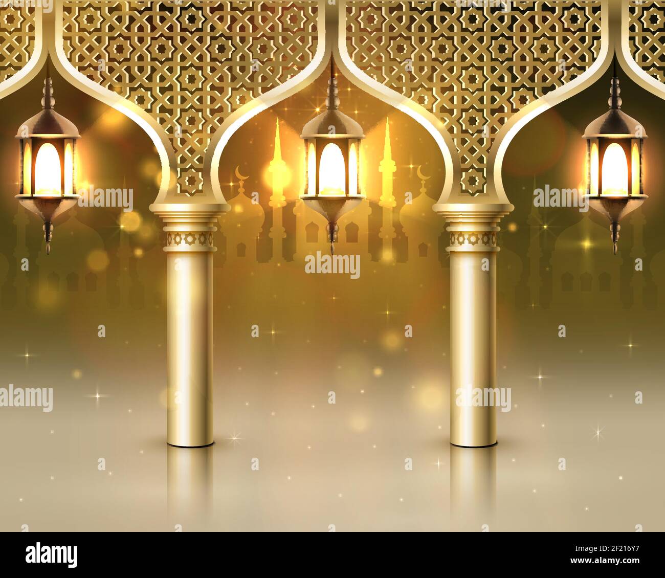 Ramadan cover card, Drawn mosque night view from arch background ...