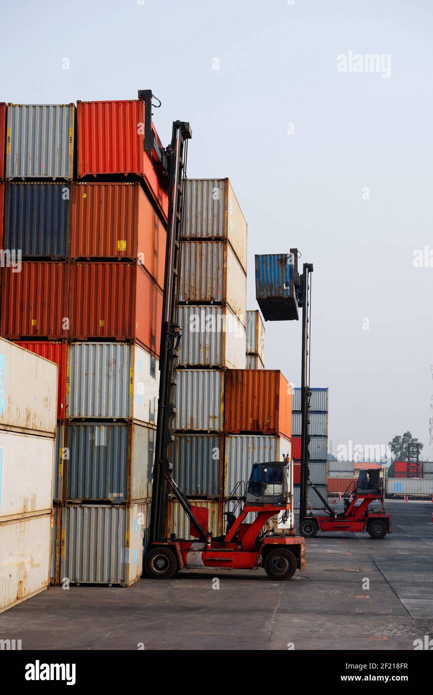 Container handlers Stacking view Stock Photo - Alamy