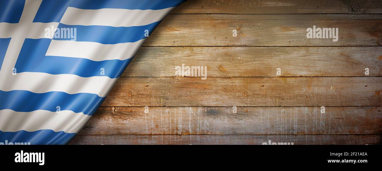 Greek flag on vintage wood wall banner Stock Photo - Alamy