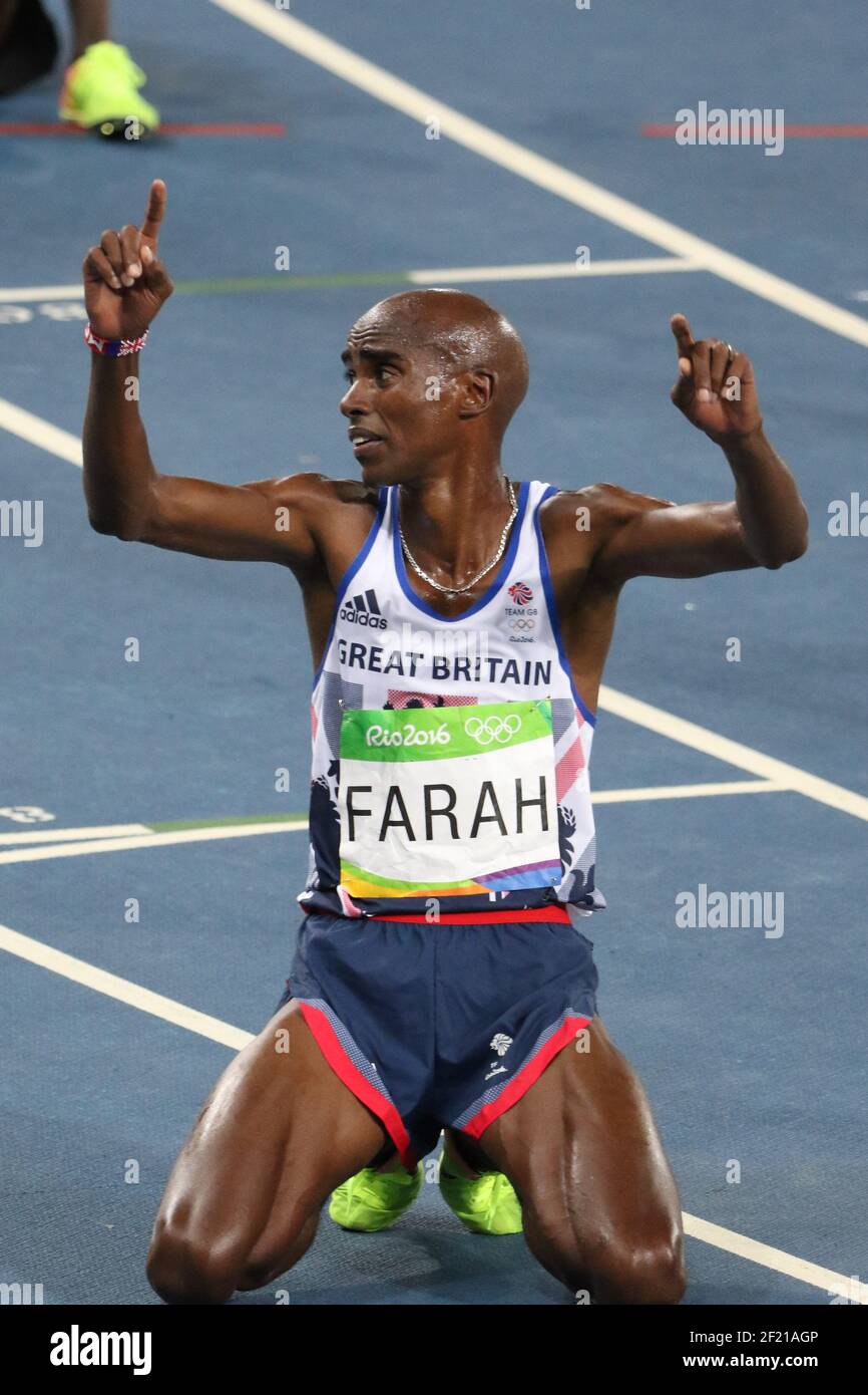 Mo FARAH (GBR) competes and wins the Gold Medal in Men's 10000m during ...