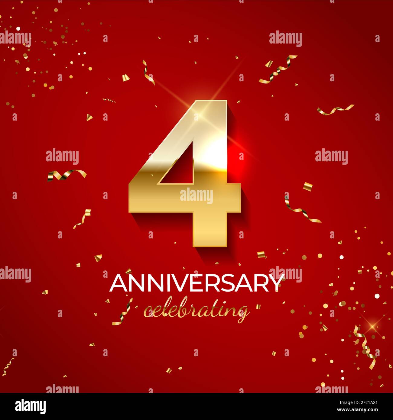 Anniversary celebration decoration. Golden number 4 with confetti ...