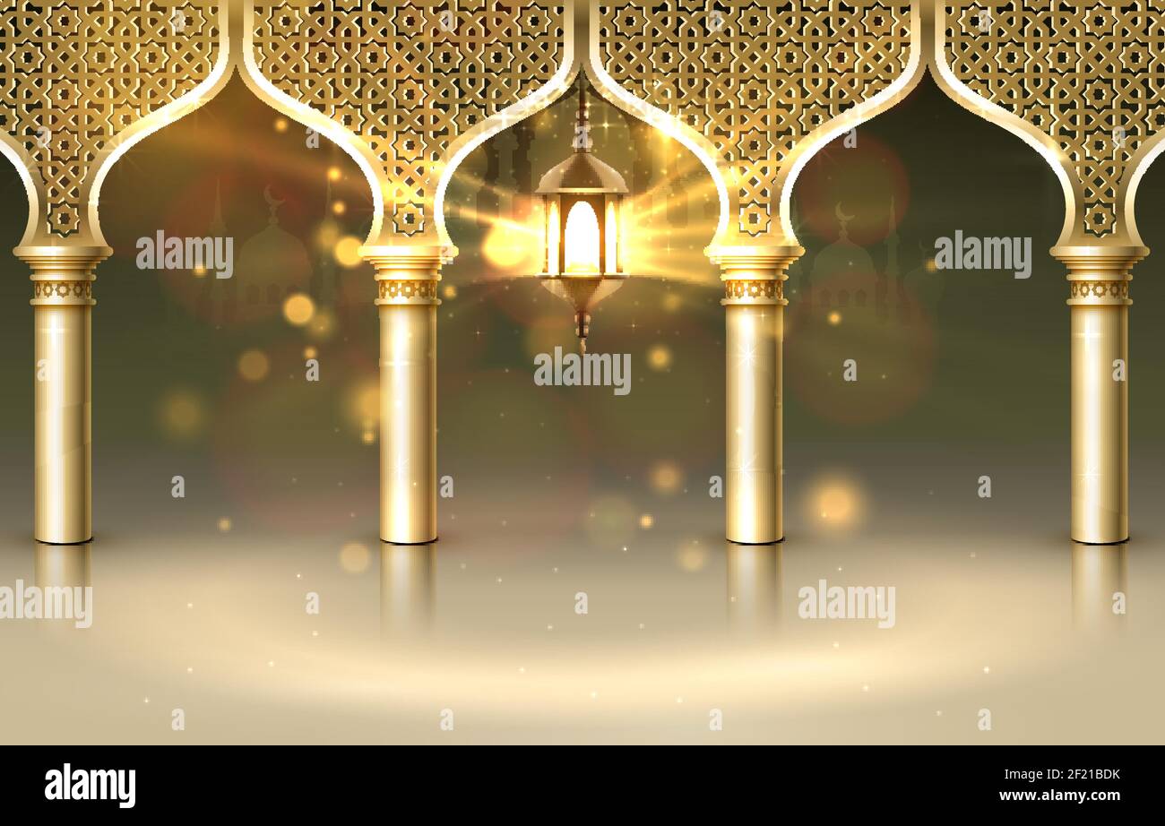 Ramadan cover card, Drawn mosque night view from arch background ...