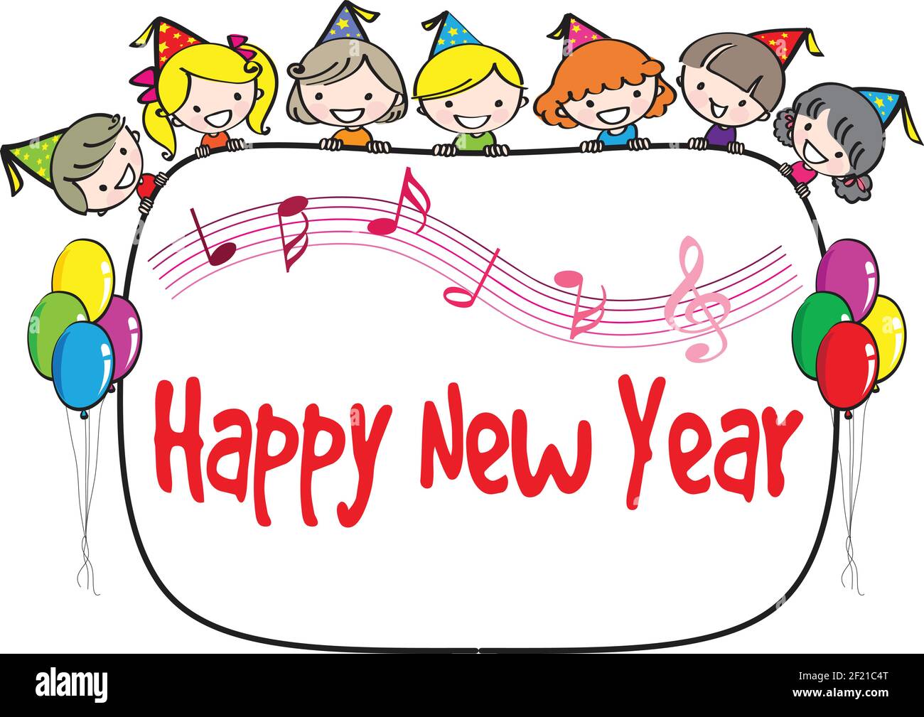 vector cartoon kids happy new year card Stock Vector Image & Art - Alamy