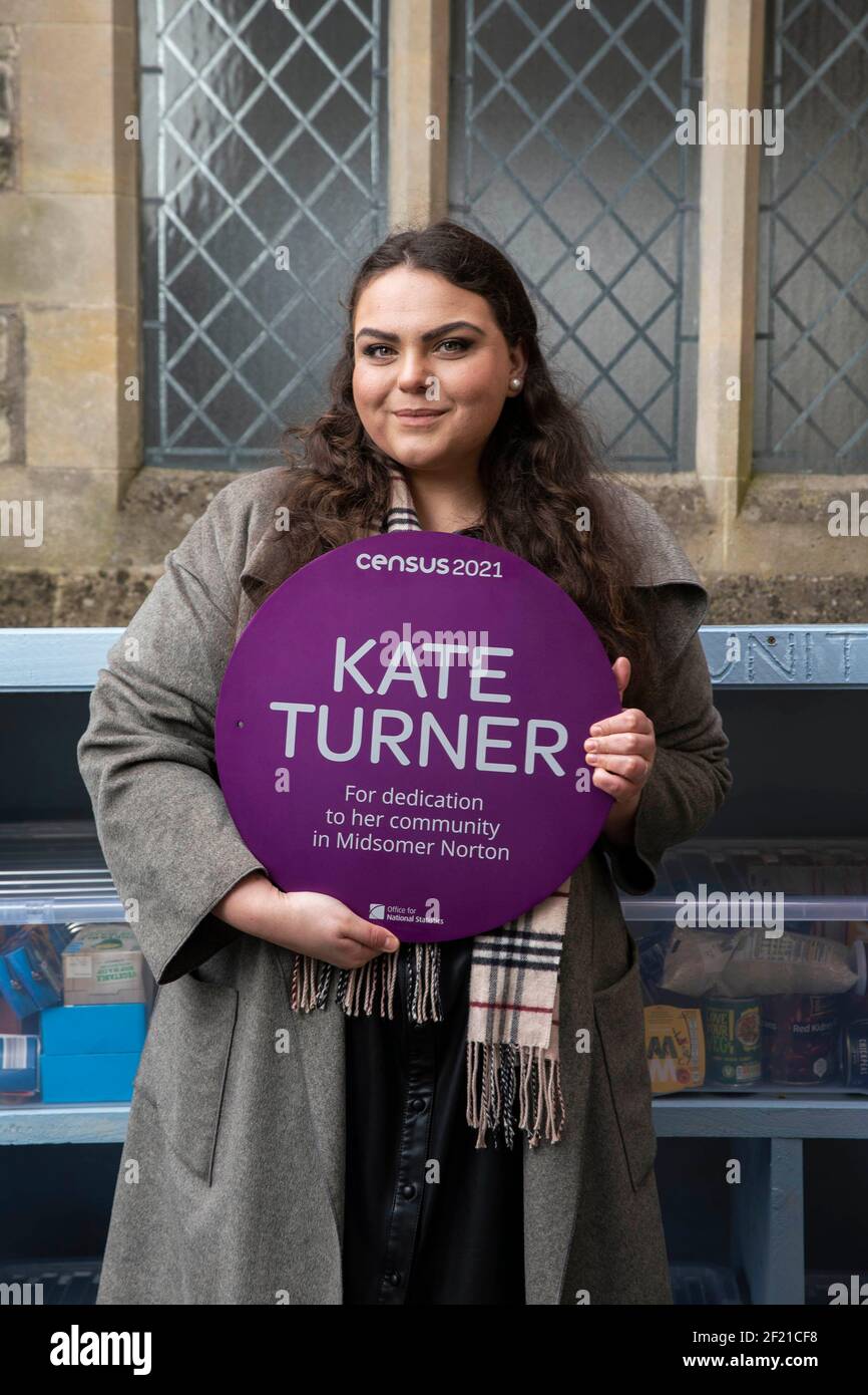 EDITORIAL USE ONLY Kate Turner receives a Census Community Hero purple ...