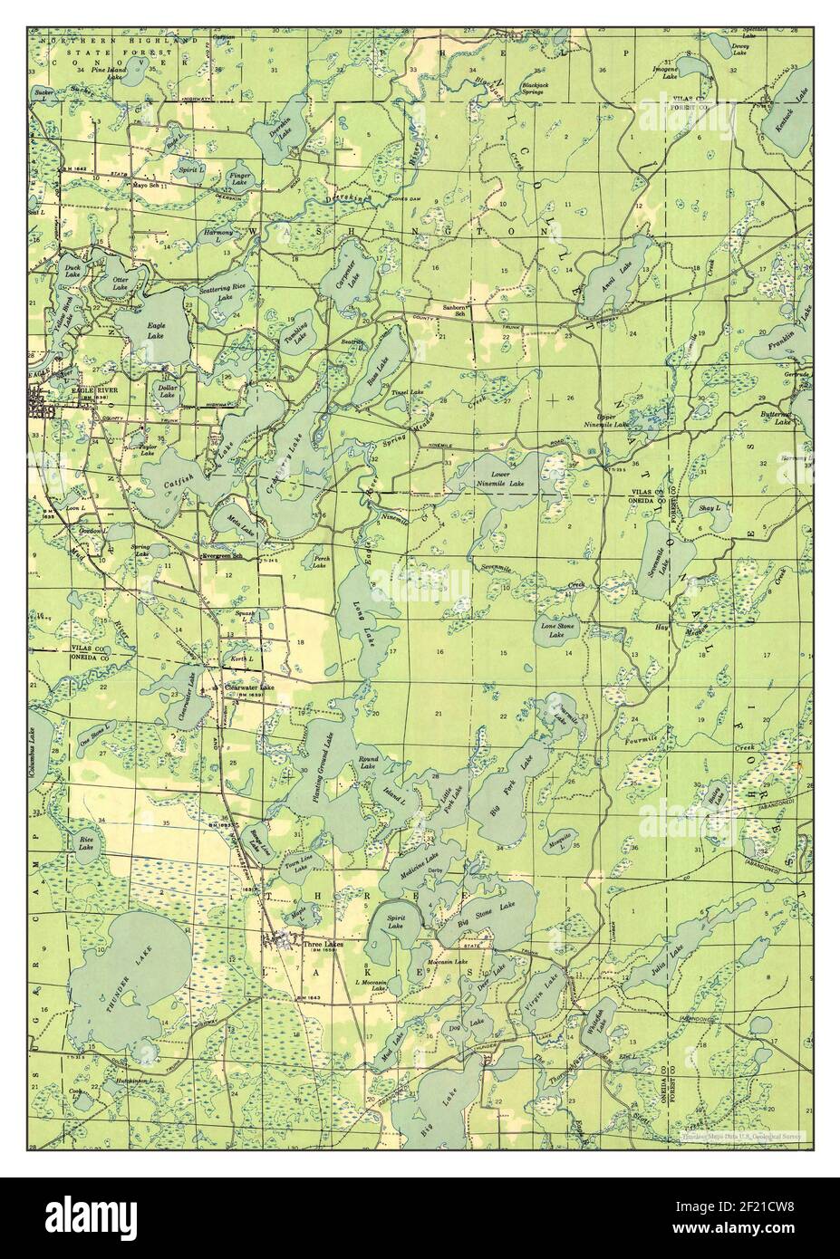 Three Lakes, Wisconsin, map 1945, 1:48000, United States of America by ...
