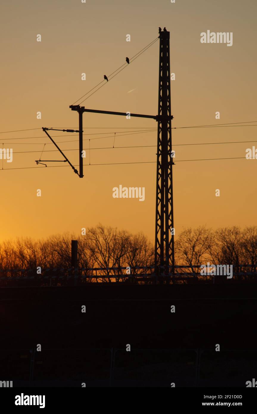 A new overhead line mast at the construction site of the Main-Weser ...
