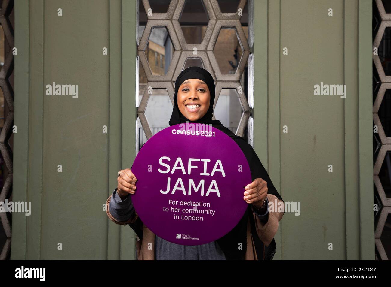 EDITORIAL USE ONLY Safia Jama receives a Census Community Hero purple ...