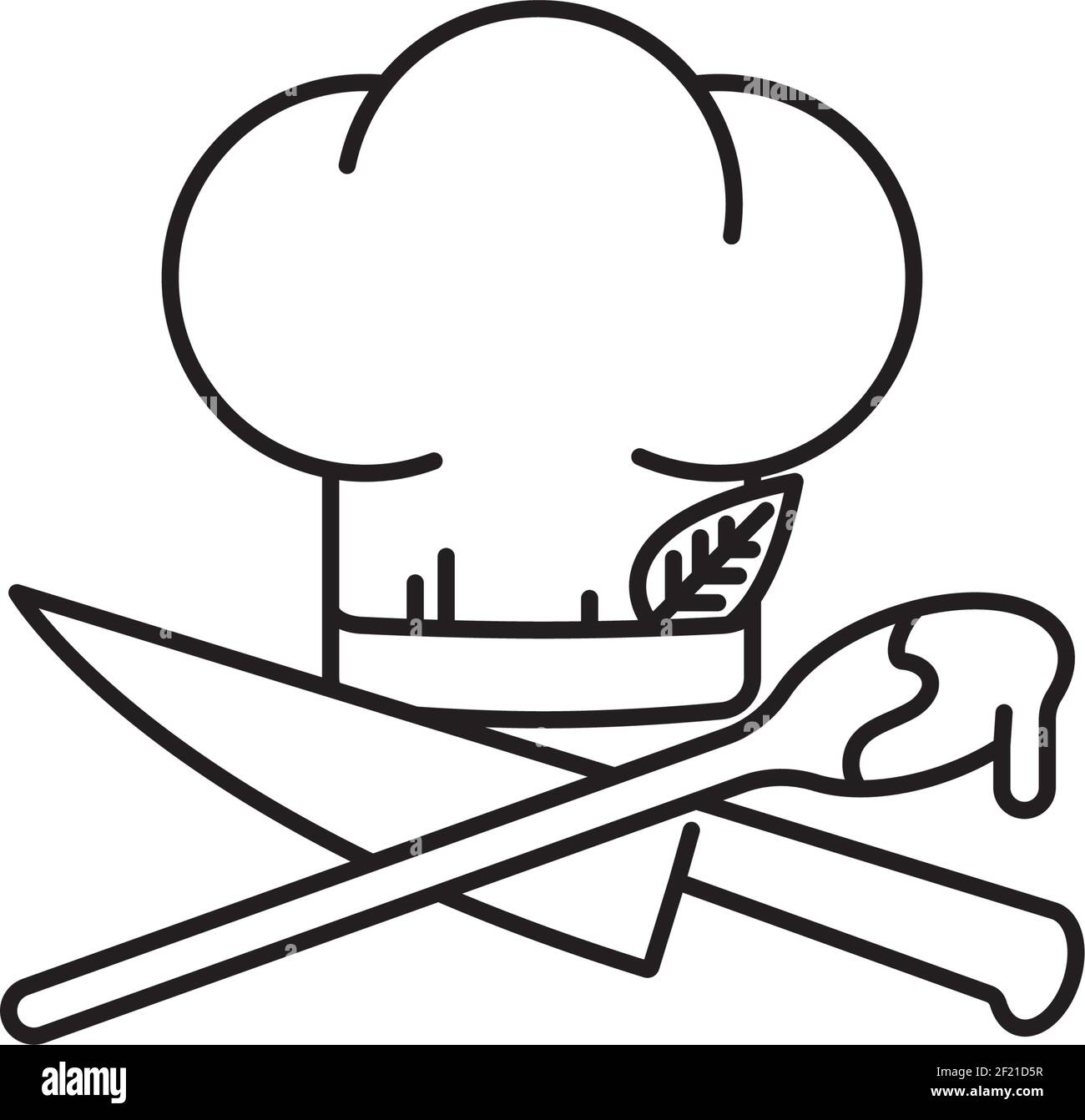 Chef's hat with crossed kitchen knife and cooking spoon vector line ...