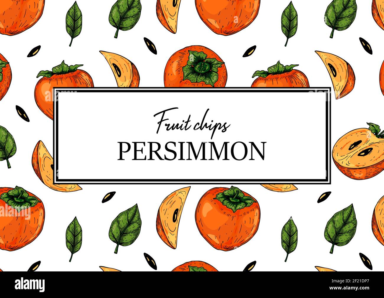 Hand drawn colorful persimmon horizontal design. Vector illustration in ...