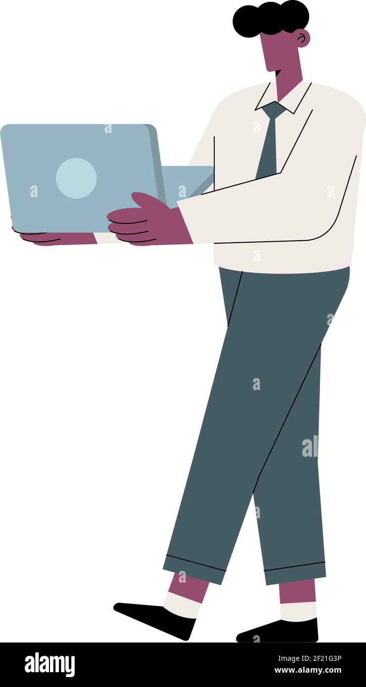 businessman using laptop avatar character Stock Vector Image & Art - Alamy