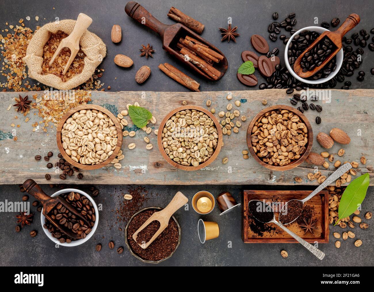 Coffee background with various of roasted coffee beans and flavourful ...