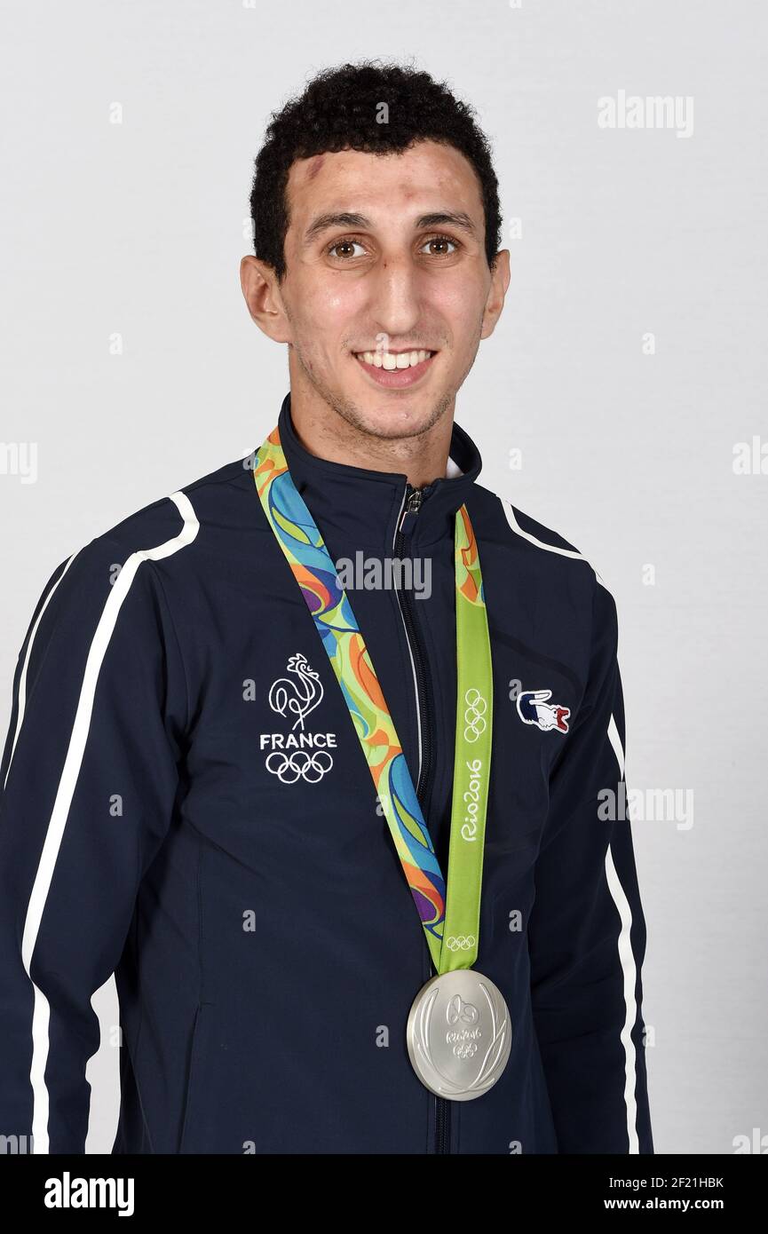 French silver medalist in Boxing 60 kg Sofiane Oumiha poses at club ...