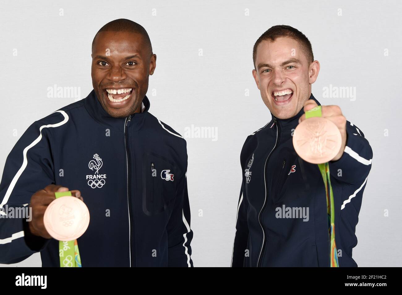 French bronze medalists in Cycling Track Gregory Bauge and Michael D ...