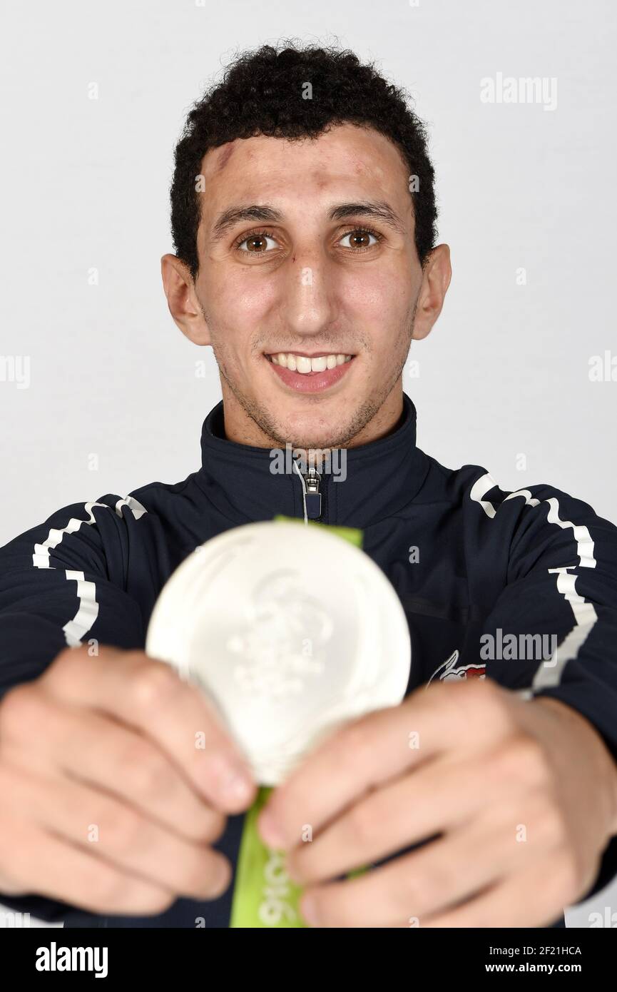 French silver medalist in Boxing 60 kg Sofiane Oumiha poses at club ...