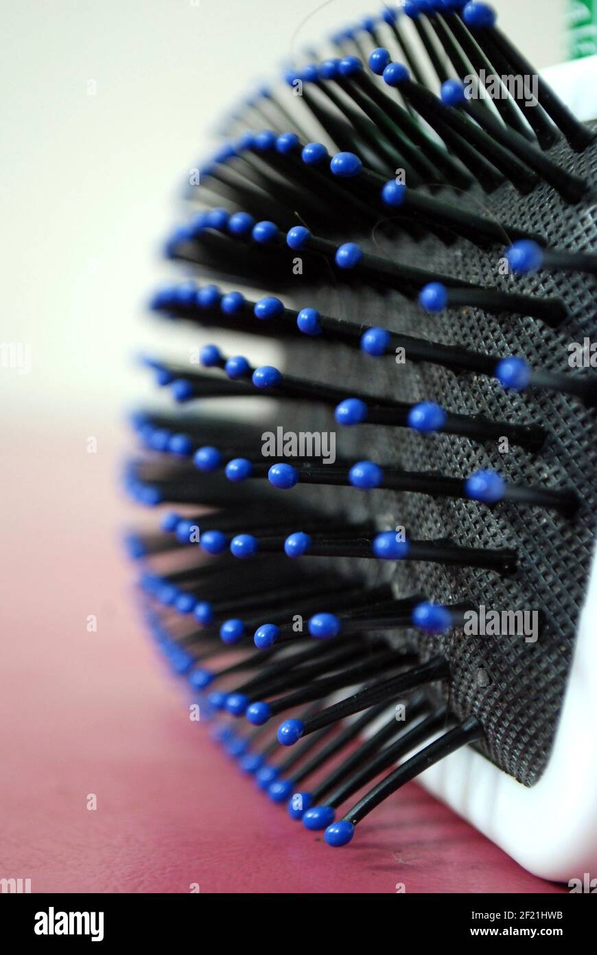 closeup of hairbrush blue bristles,macro photography,selective focus ...
