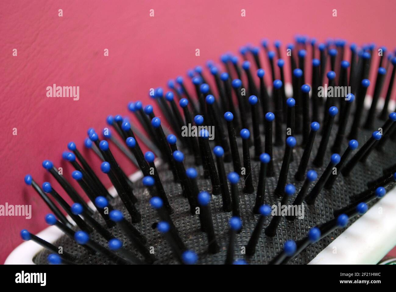 closeup of hairbrush blue bristles,macro photography,selective focus ...
