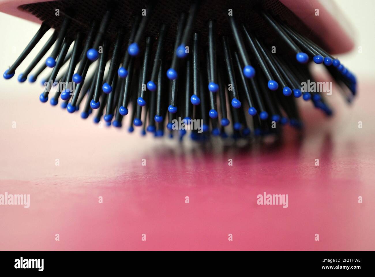 closeup of hairbrush blue bristles,macro photography,selective focus ...
