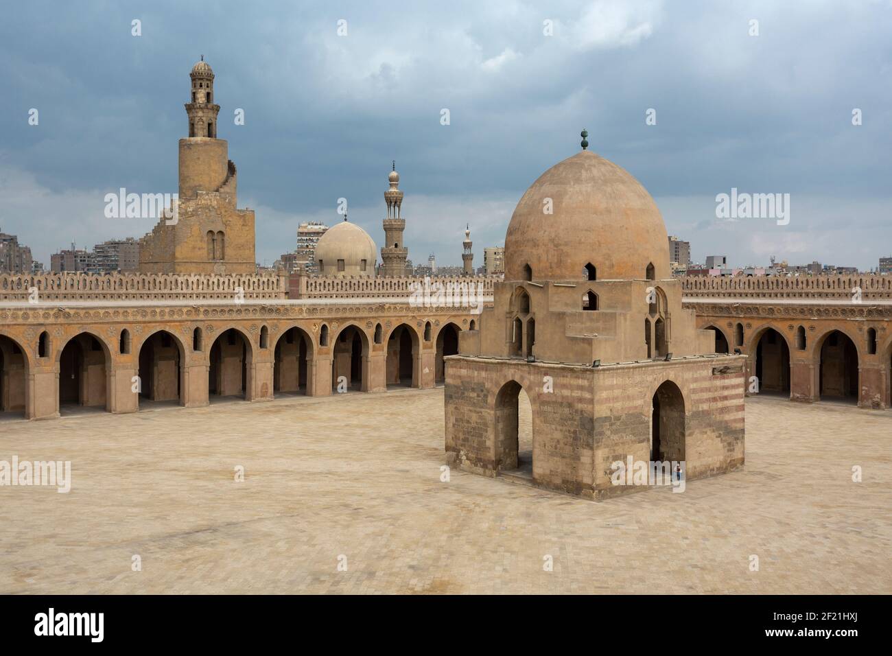 The Mosque of Ibn Tulun showing ablution fountain, courtyard and ...