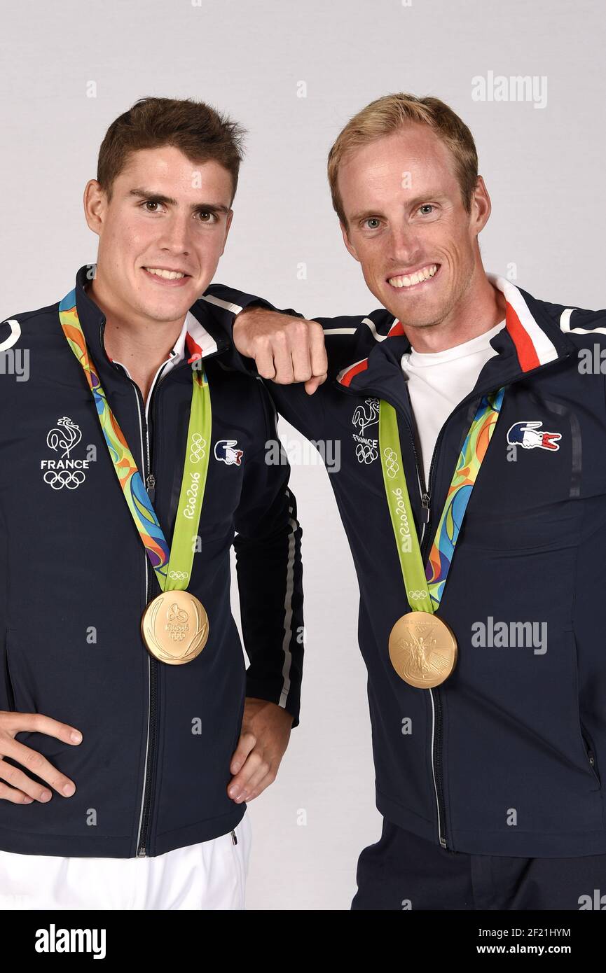 French gold Medalist in Rowing Pierre Houin and Jeremie Azou pose at ...