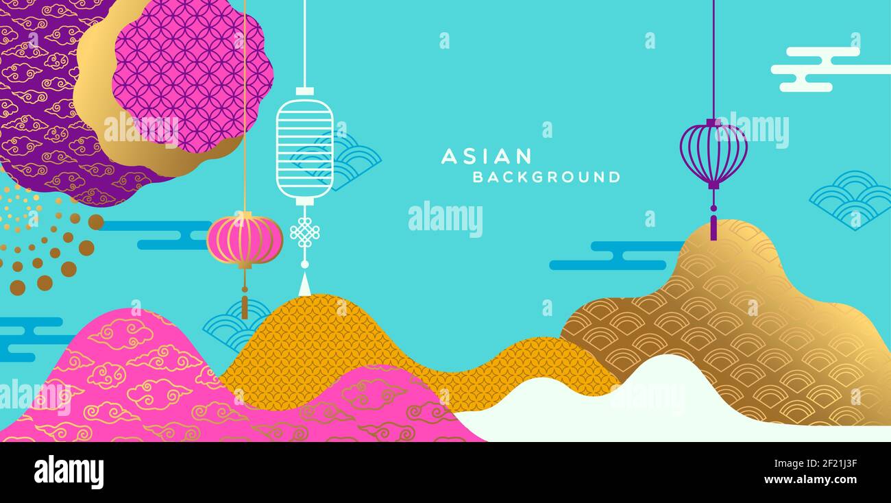 Abstract asian art background illustration, colorful asia culture ...