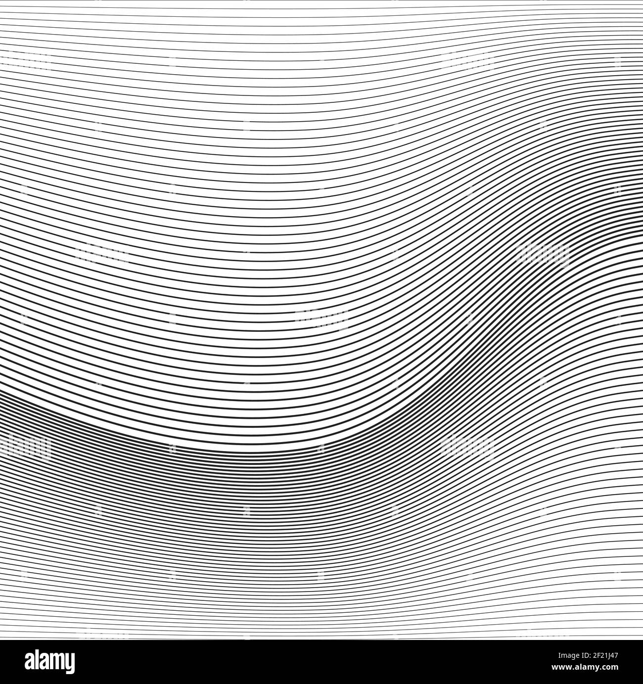Curved lines that makes a wavy rippled pattern. Optical illusion effect ...