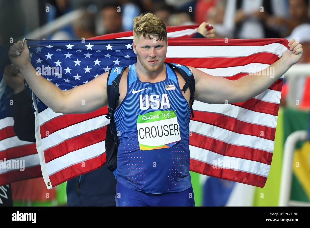 Ryan Crouser (USA) celebrates his Gold medal and Olympic Record on Men ...
