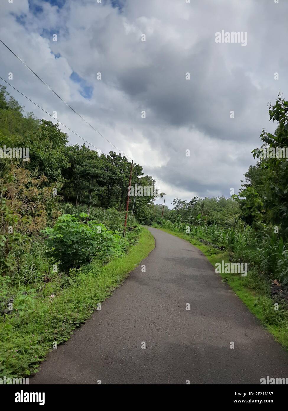 POV in over head shot from a motorbike driving on a narrow left-hand ...