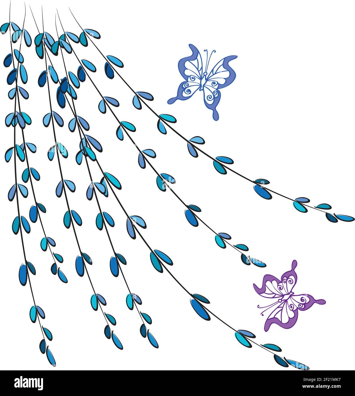 vector drawing flying plant leaf with butterfly Stock Vector Image ...