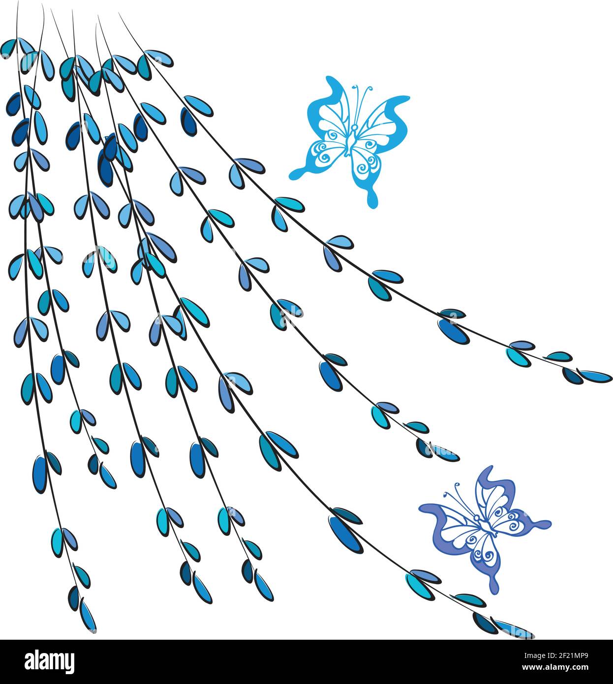 vector drawing flying plant leaf with butterfly Stock Vector Image ...