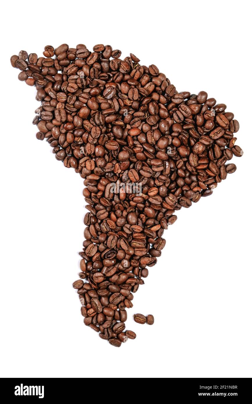 Whole bean coffee. The contour of the continent of South America is ...