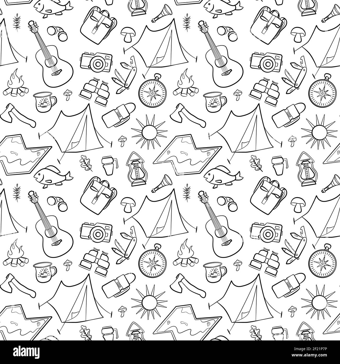 Hiking and camping seamless pattern with travel elements. Seamless ...